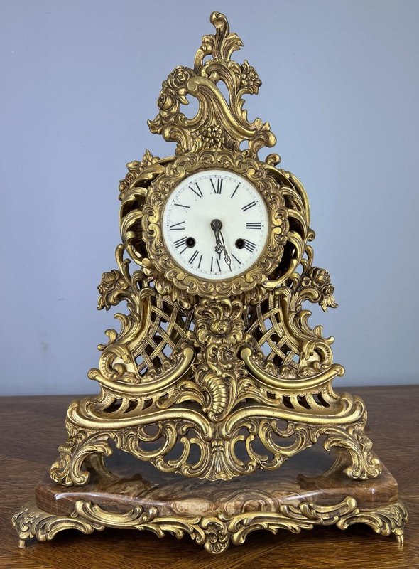 Vintage French Rococo Louis XV Style Revival Gilt Metal Mantel Clock ...
