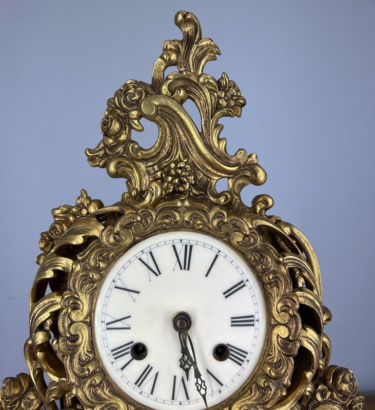 Vintage French Rococo Louis XV Style Revival Gilt Metal Mantel Clock ...