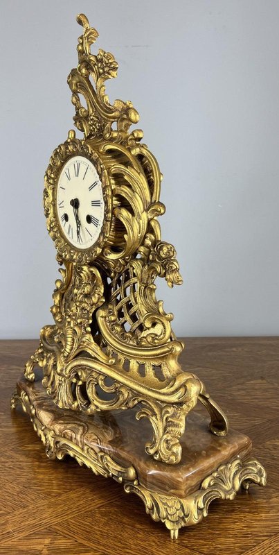 Vintage French Rococo Louis XV Style Revival Gilt Metal Mantel Clock ...