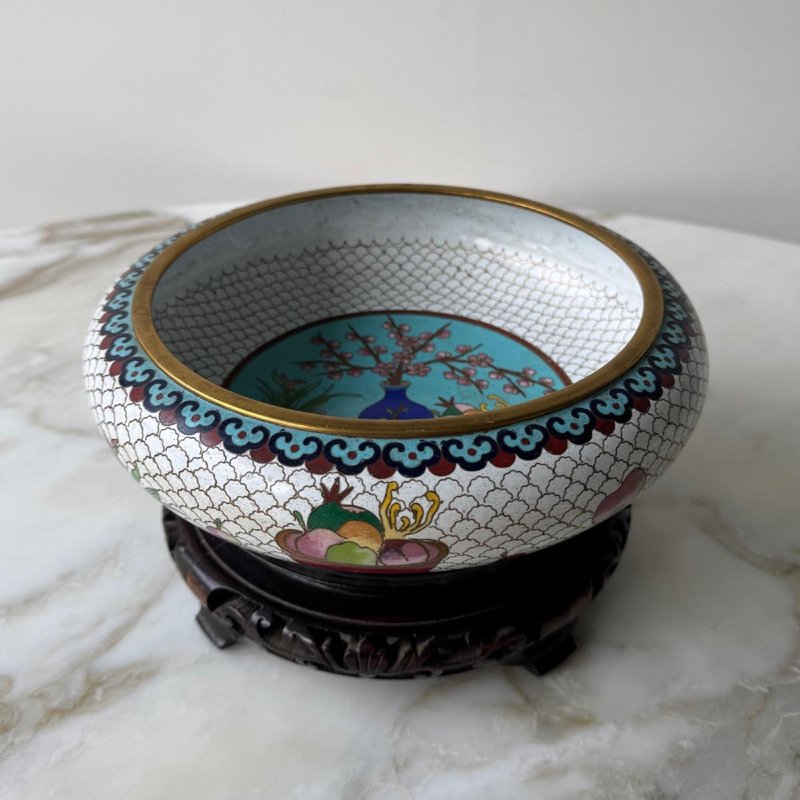 Bol Cloisonné sur Socle en Bois, Chine en vente sur Pamono
