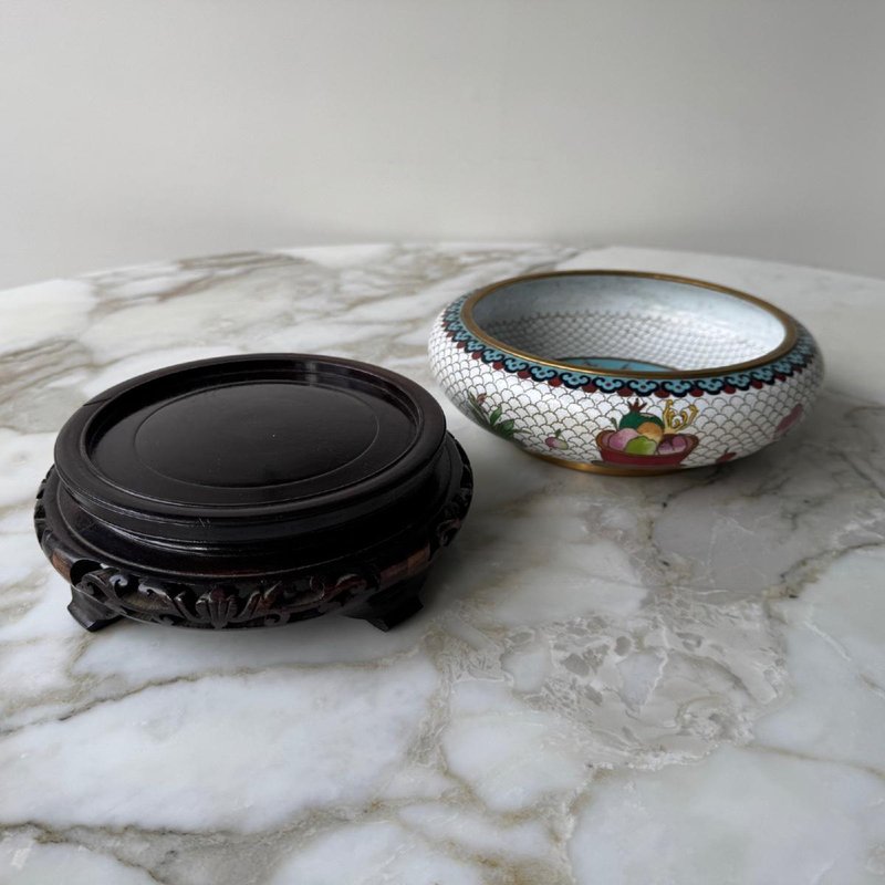 Bol Cloisonné sur Socle en Bois, Chine en vente sur Pamono