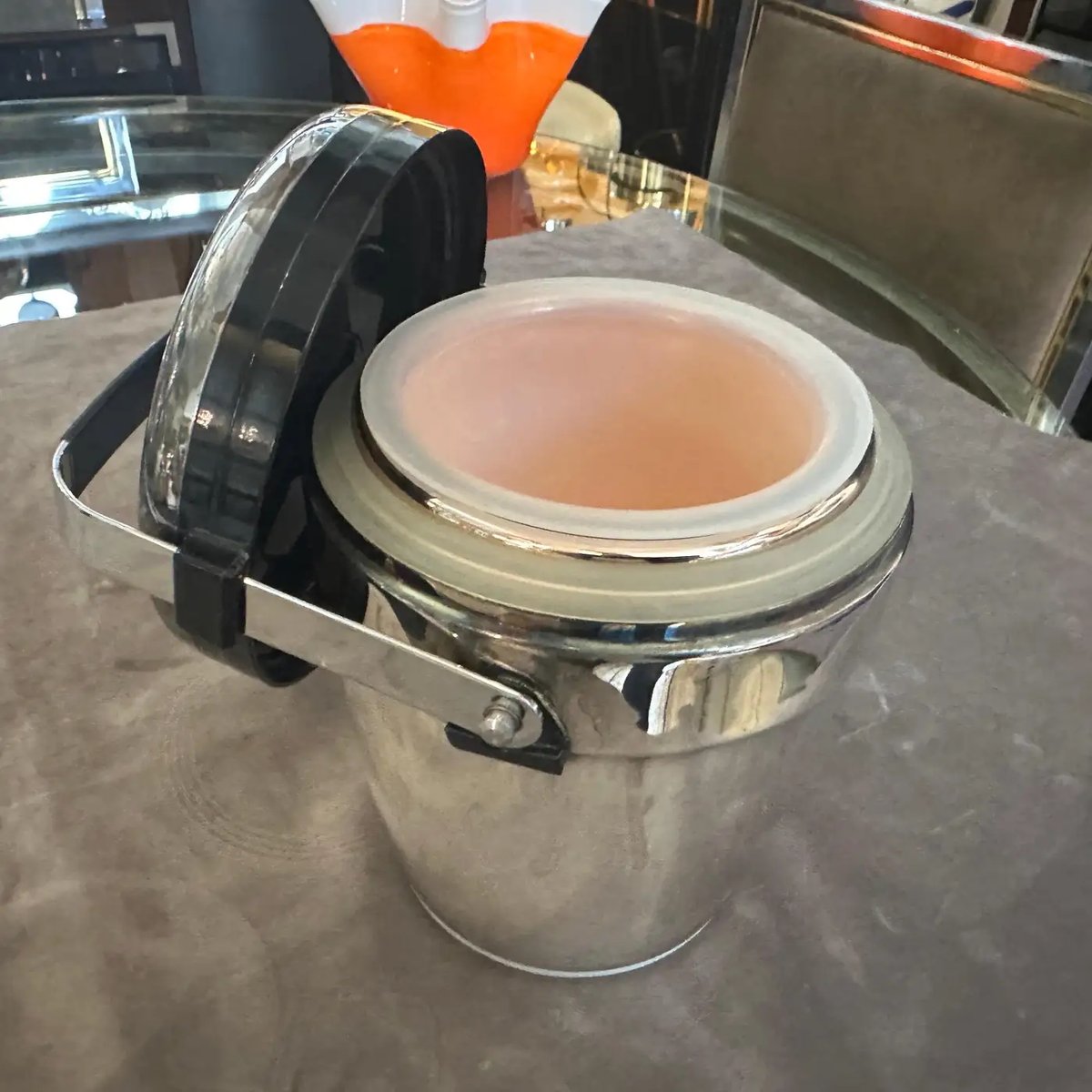 Art Deco Chromed Metal and Black Plastic Ice Bucket from Erhard, 1970s ...