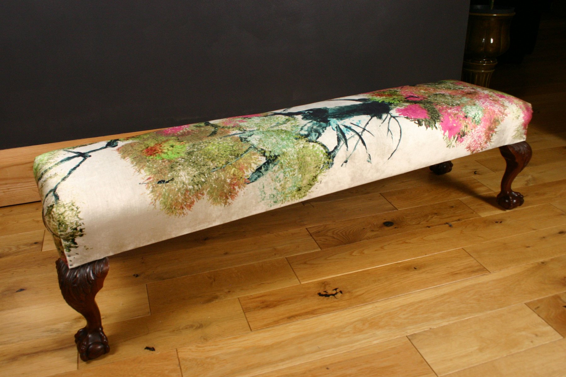 Antique Late Victorian Claw Ottoman in Timorous Beasties Pinyin Tree ...