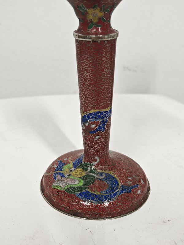 Portacandele antichi in cloisonné e smalto, XIX secolo, Cina, set di 2 ...