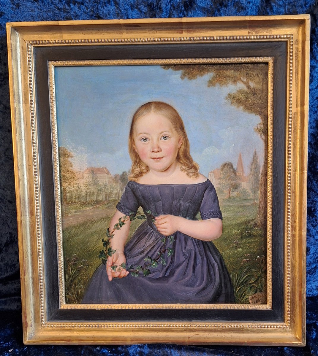 Trully, Portrait of Girl in a Blue Dress, 1842, Oil Painting, Framed ...