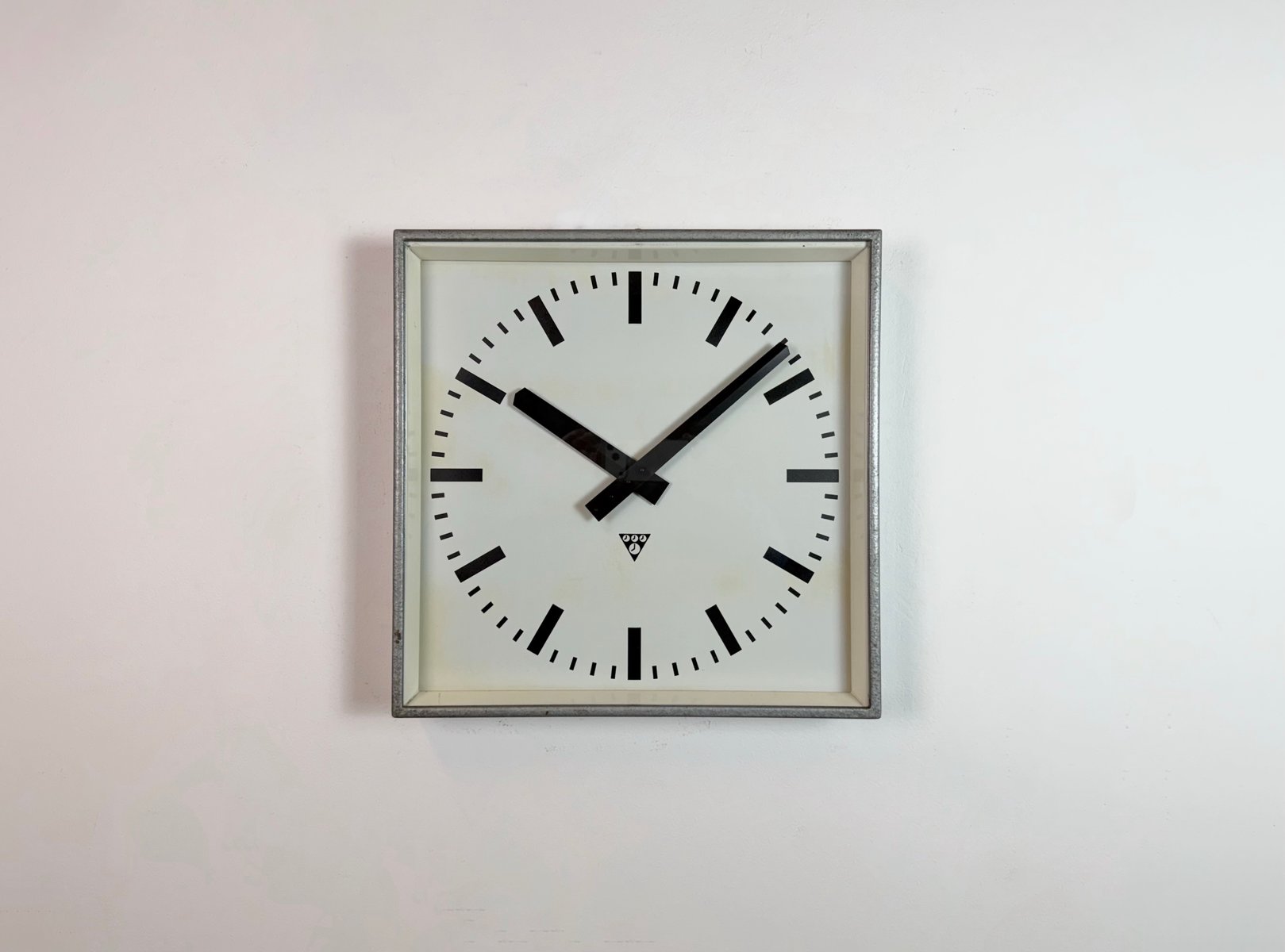 Large Grey Square Wall Clock from Pragotron, 1970s for sale at Pamono