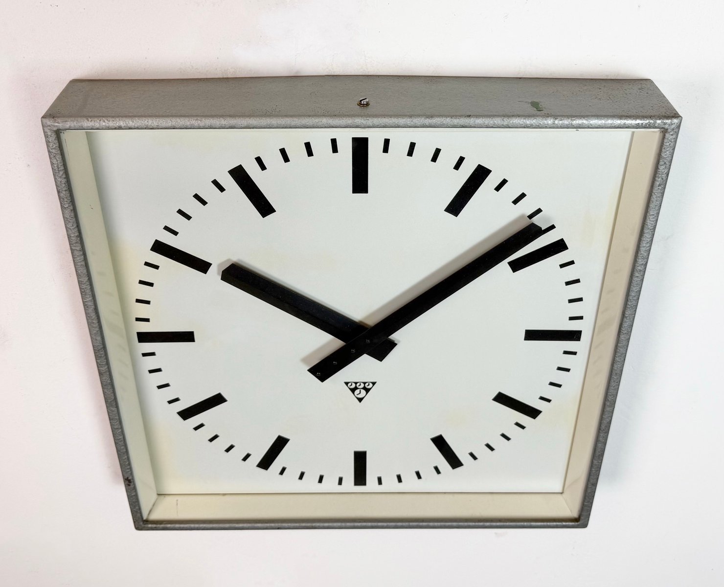 Large Grey Square Wall Clock from Pragotron, 1970s for sale at Pamono