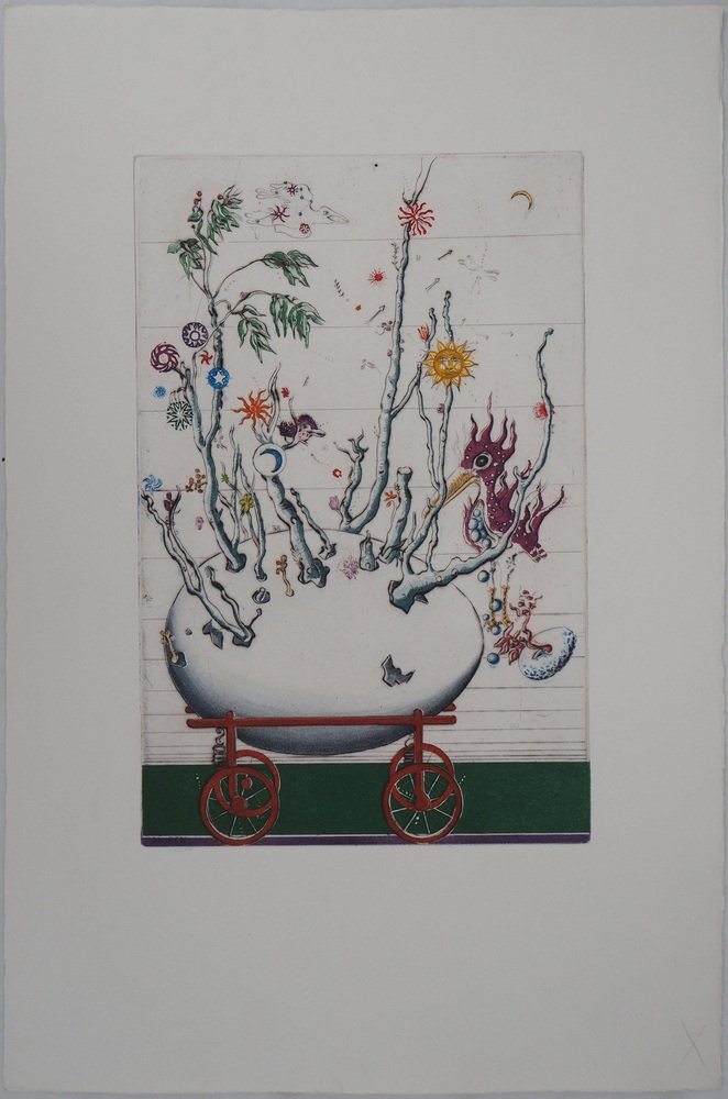 Mordecaï Moreh, L'uovo, incisione a colori in vendita su Pamono