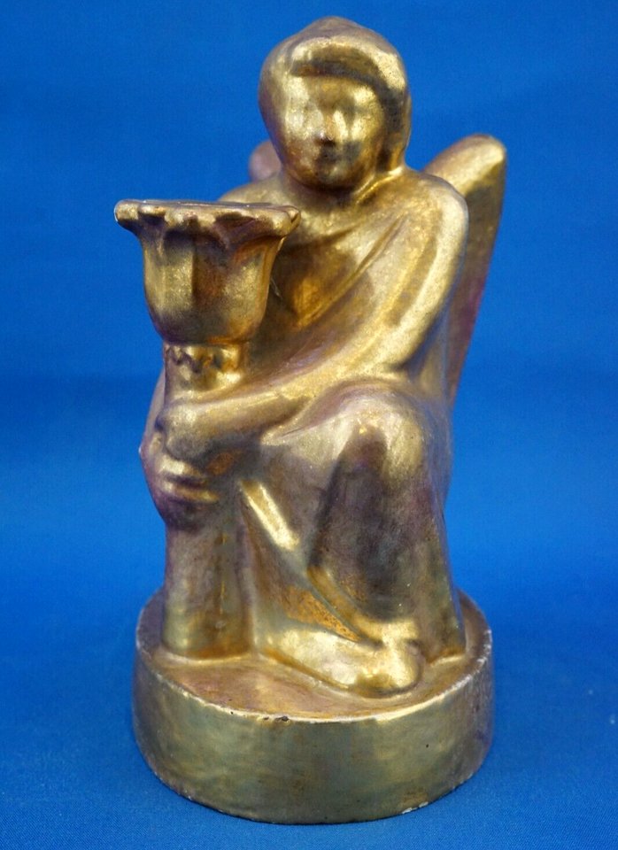 20th Century Candleholder Sculpture Angel in Gilded Terracotta by Carlo ...