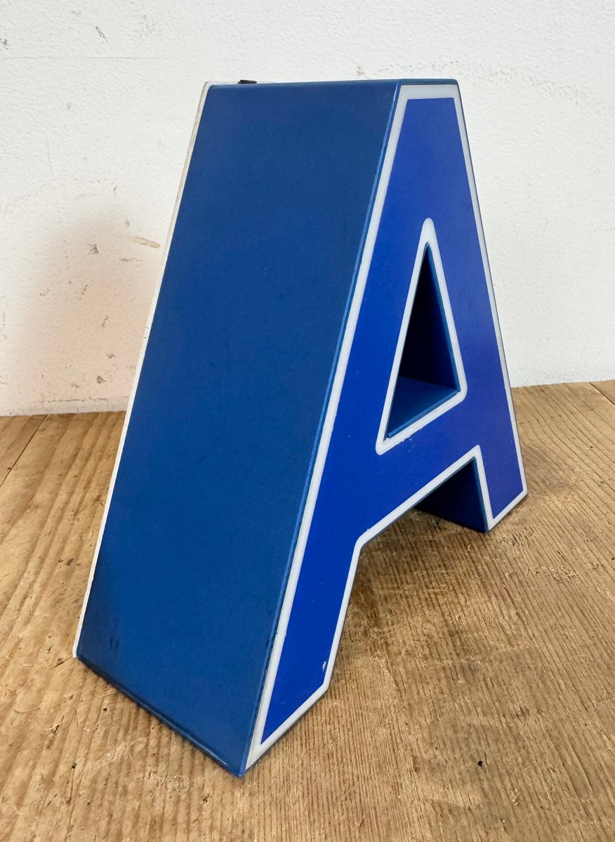 Vintage Blue Plastic Illuminated Letter A, 1970s for sale at Pamono