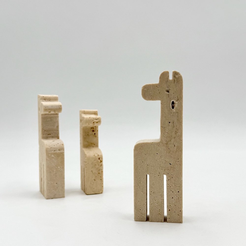 Vintage Italian Zoomorphic Sculptures in Travertine Stone, 1970s, Set ...