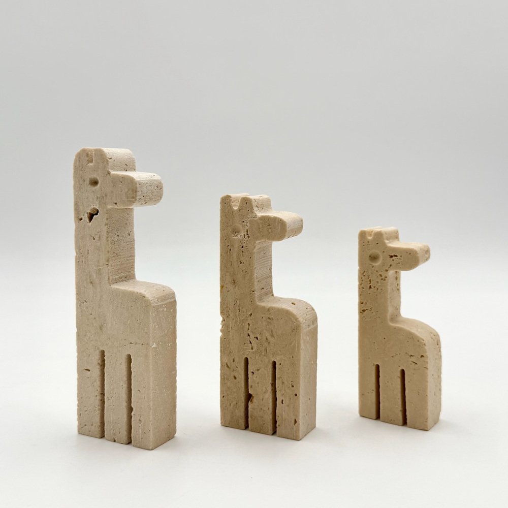 Vintage Italian Zoomorphic Sculptures in Travertine Stone, 1970s, Set ...