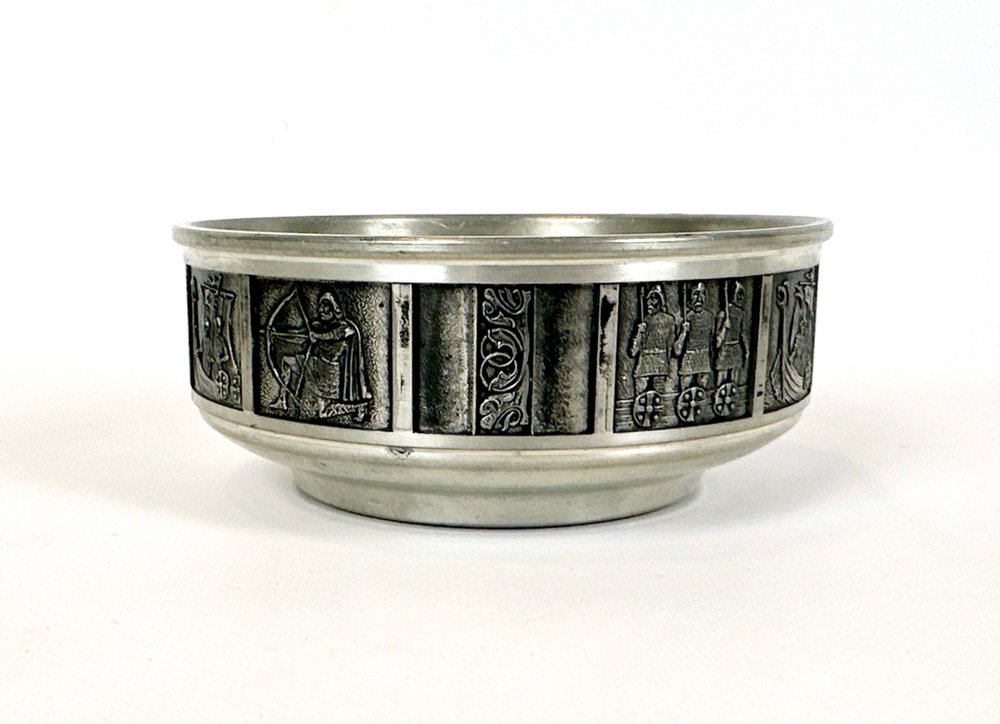 Vintage Norwegian Bowl with Viking Scenes from Konge Pewter H.S., 1960s ...