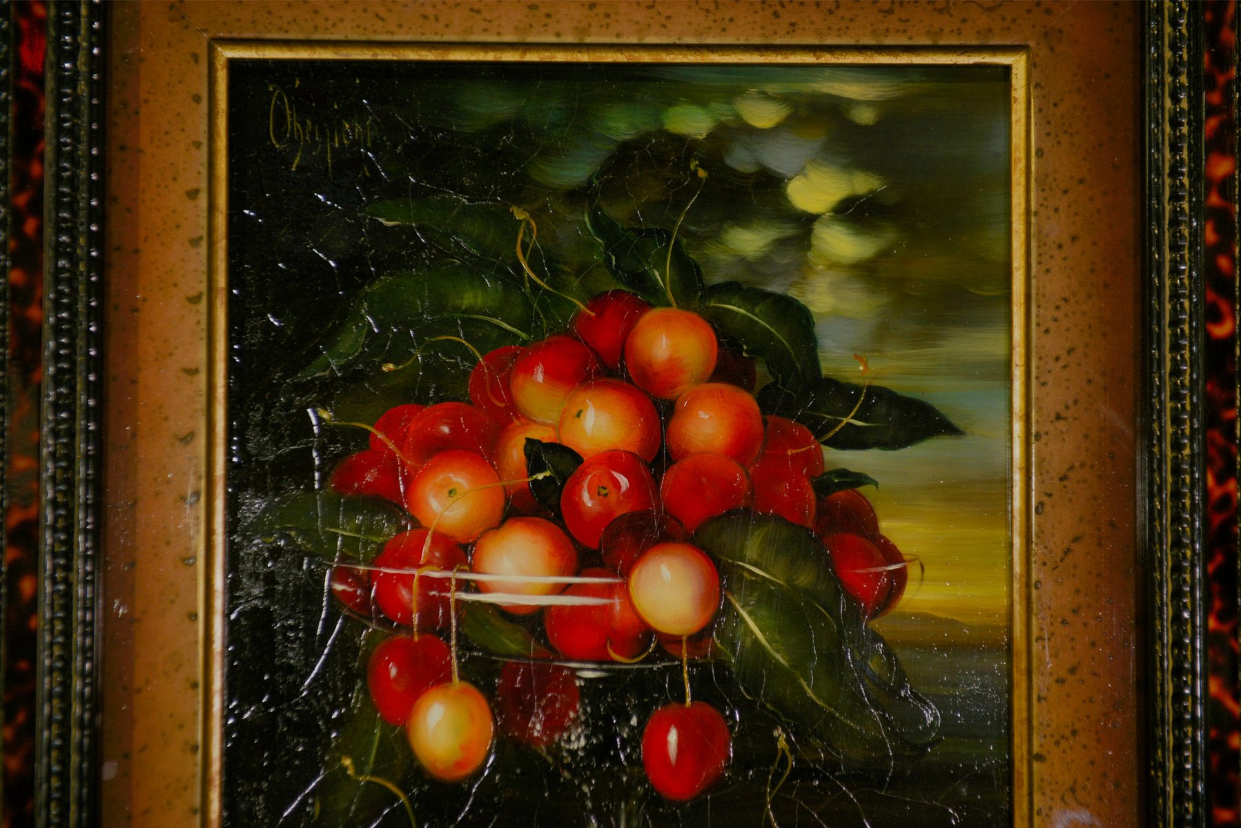 Obeniale, Crystal with a Bouquet of Cherries, 1950s, Oil Painting on ...