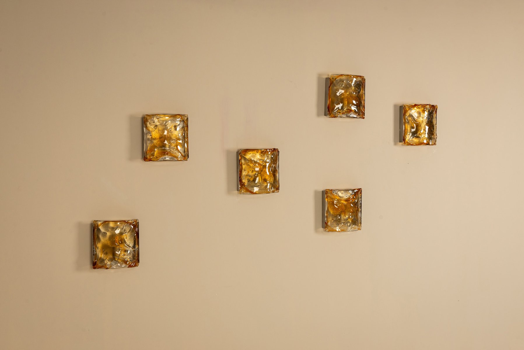 Wall Appliques in Amber Glass and Metal, Italy, 1970s, Set of 6 for ...