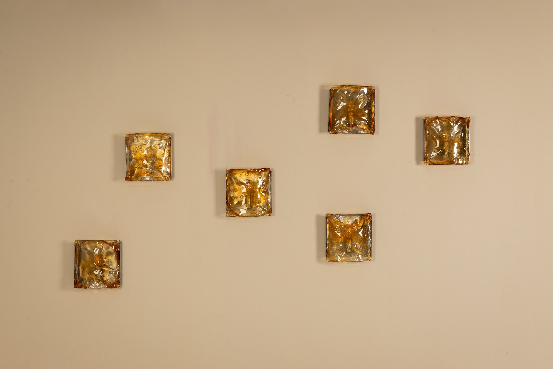 Wall Appliques in Amber Glass and Metal, Italy, 1970s, Set of 6 for ...