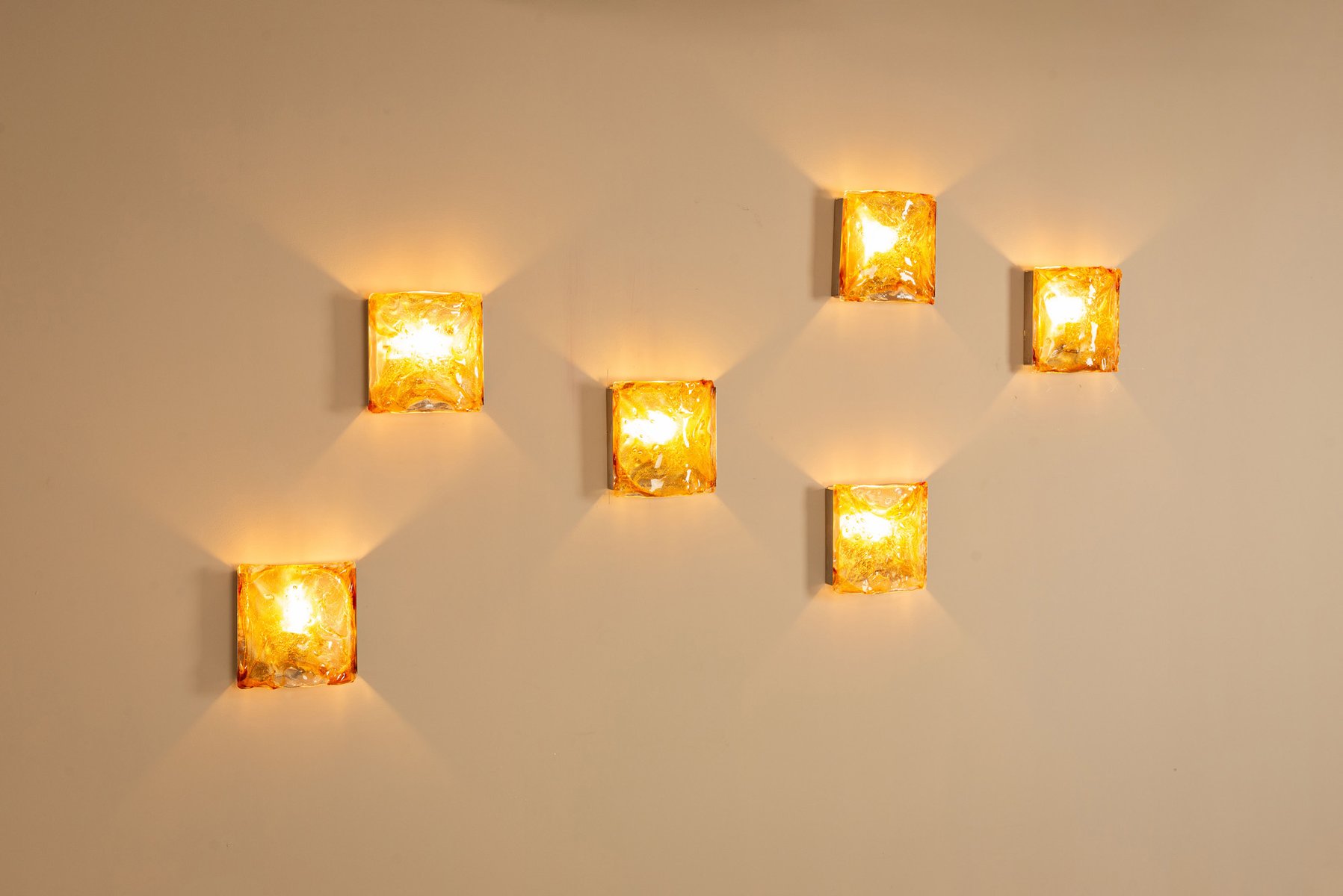 Wall Appliques in Amber Glass and Metal, Italy, 1970s, Set of 6 for ...