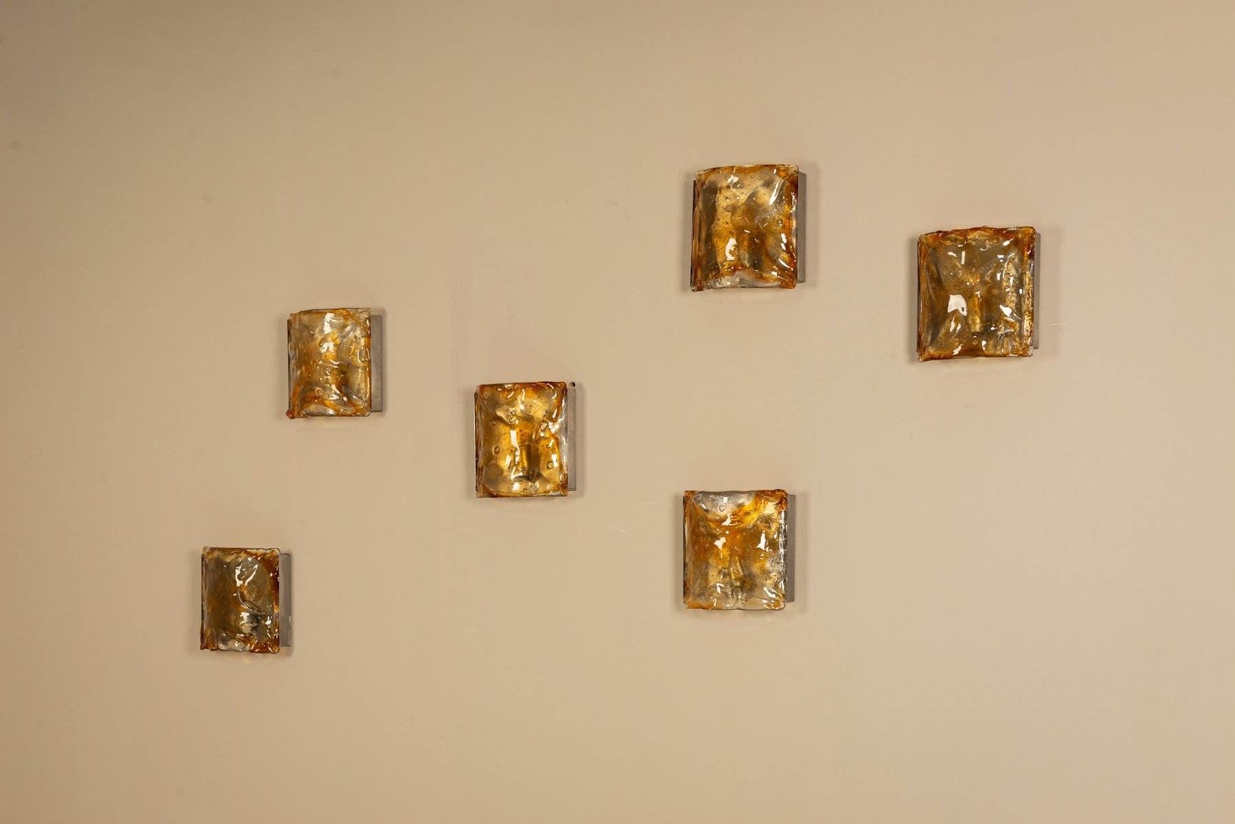 Wall Appliques in Amber Glass and Metal, Italy, 1970s, Set of 6 for ...