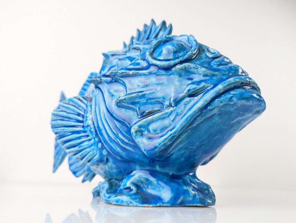 Italian Art Deco Blue Glazed Scorfano Fish Sculpture by Guido ...