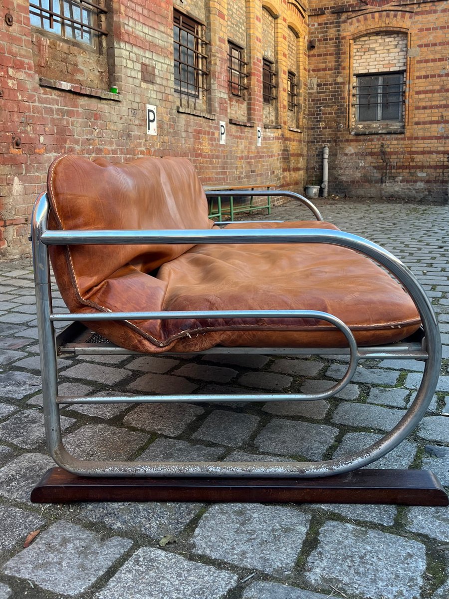 Sled Sofa in Genuine Leather with Chrome Finish by Hynek Gottwald for ...