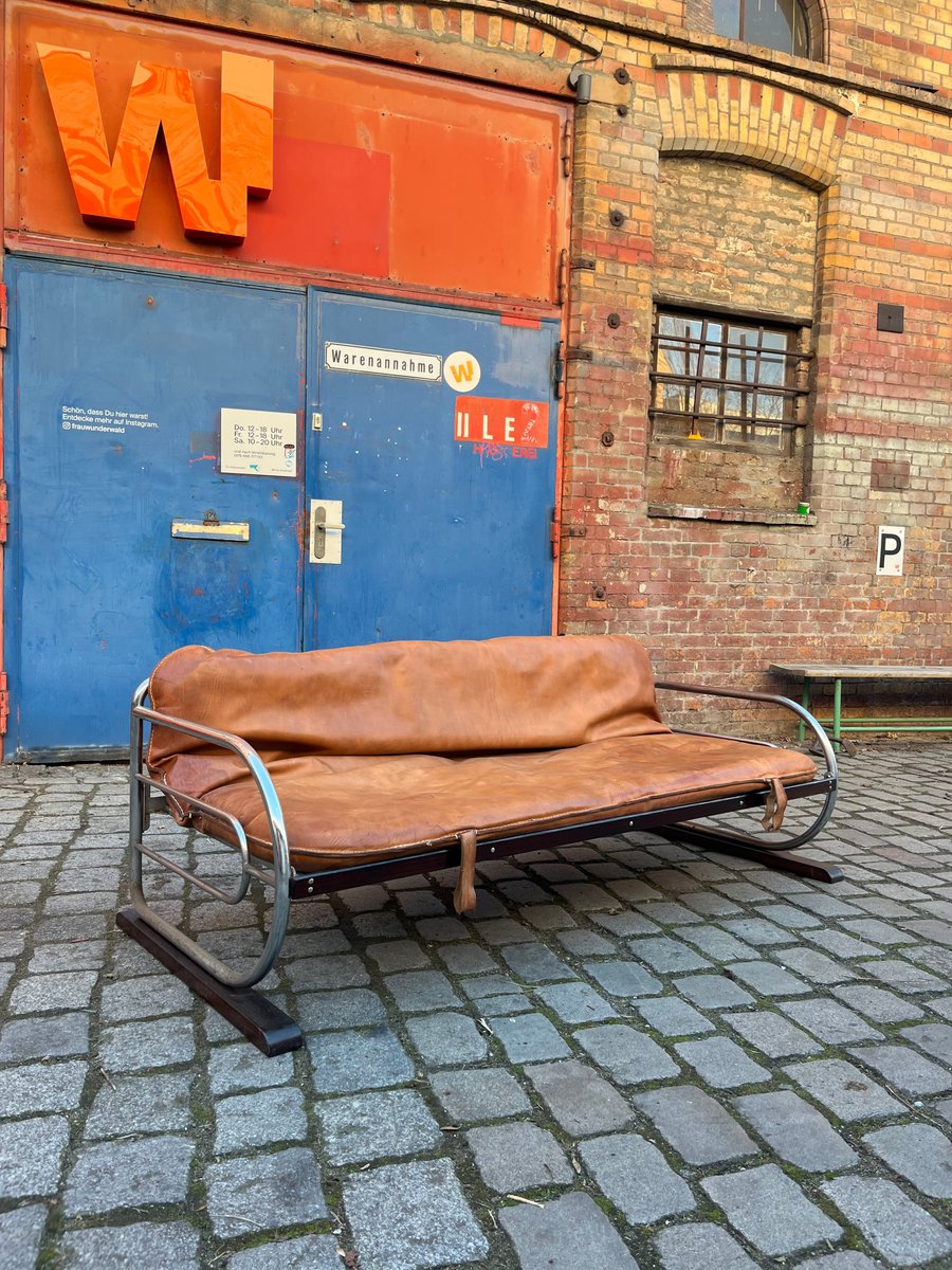 Sled Sofa in Genuine Leather with Chrome Finish by Hynek Gottwald for ...