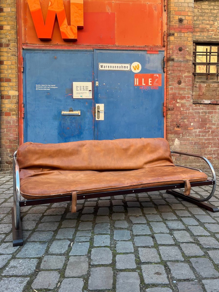 Sled Sofa in Genuine Leather with Chrome Finish by Hynek Gottwald for ...