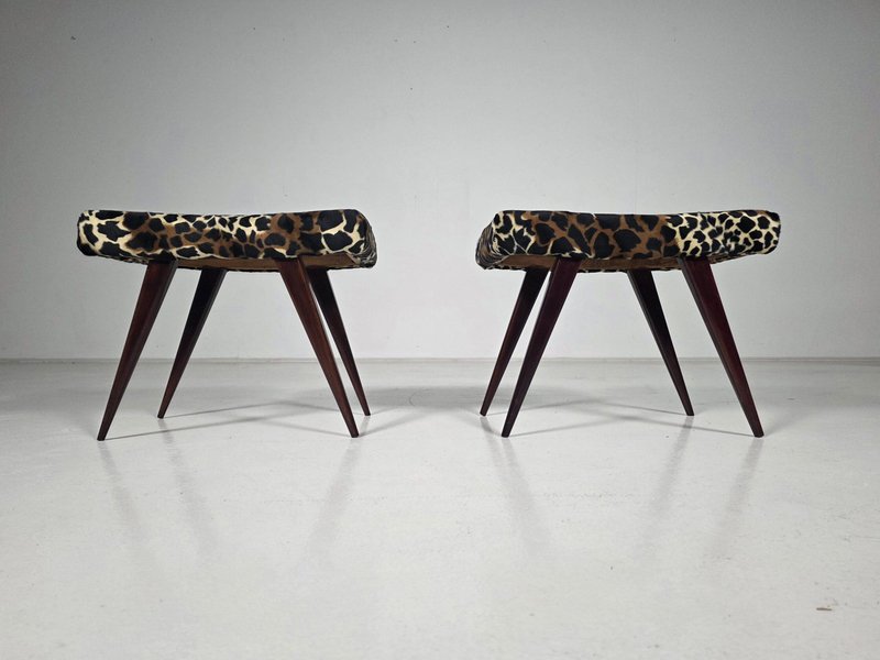 Italienische Mid-Century Bänke oder Hocker aus Leopardensamt, 1950er ...