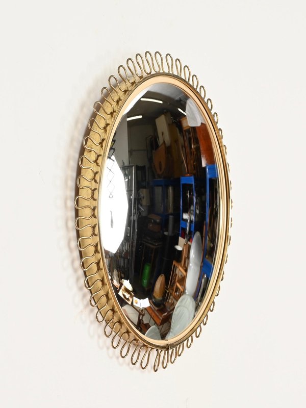Mid-Century Modern Round Brass Mirror with Wavy Frame by Gio Ponti ...