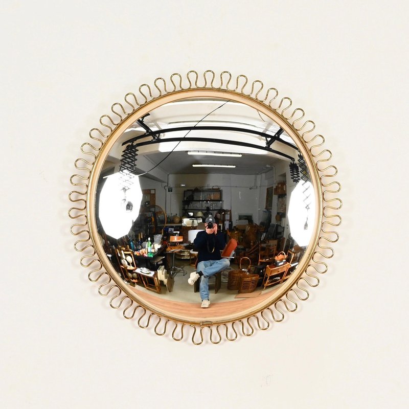 Mid-Century Modern Round Brass Mirror with Wavy Frame by Gio Ponti ...