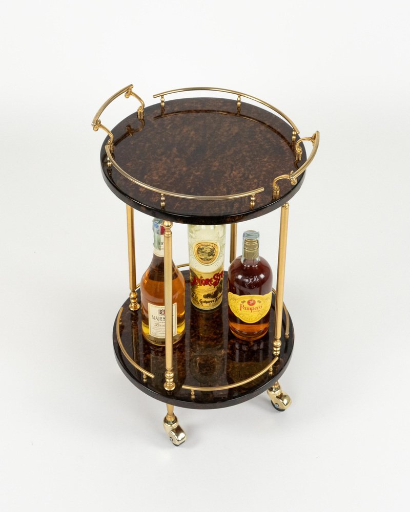 Mid-Century Modern Servierwagen aus Ziegenleder & Messing von Aldo Tura ...