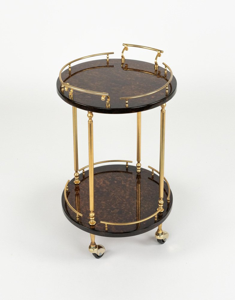 Mid-Century Modern Servierwagen aus Ziegenleder & Messing von Aldo Tura ...