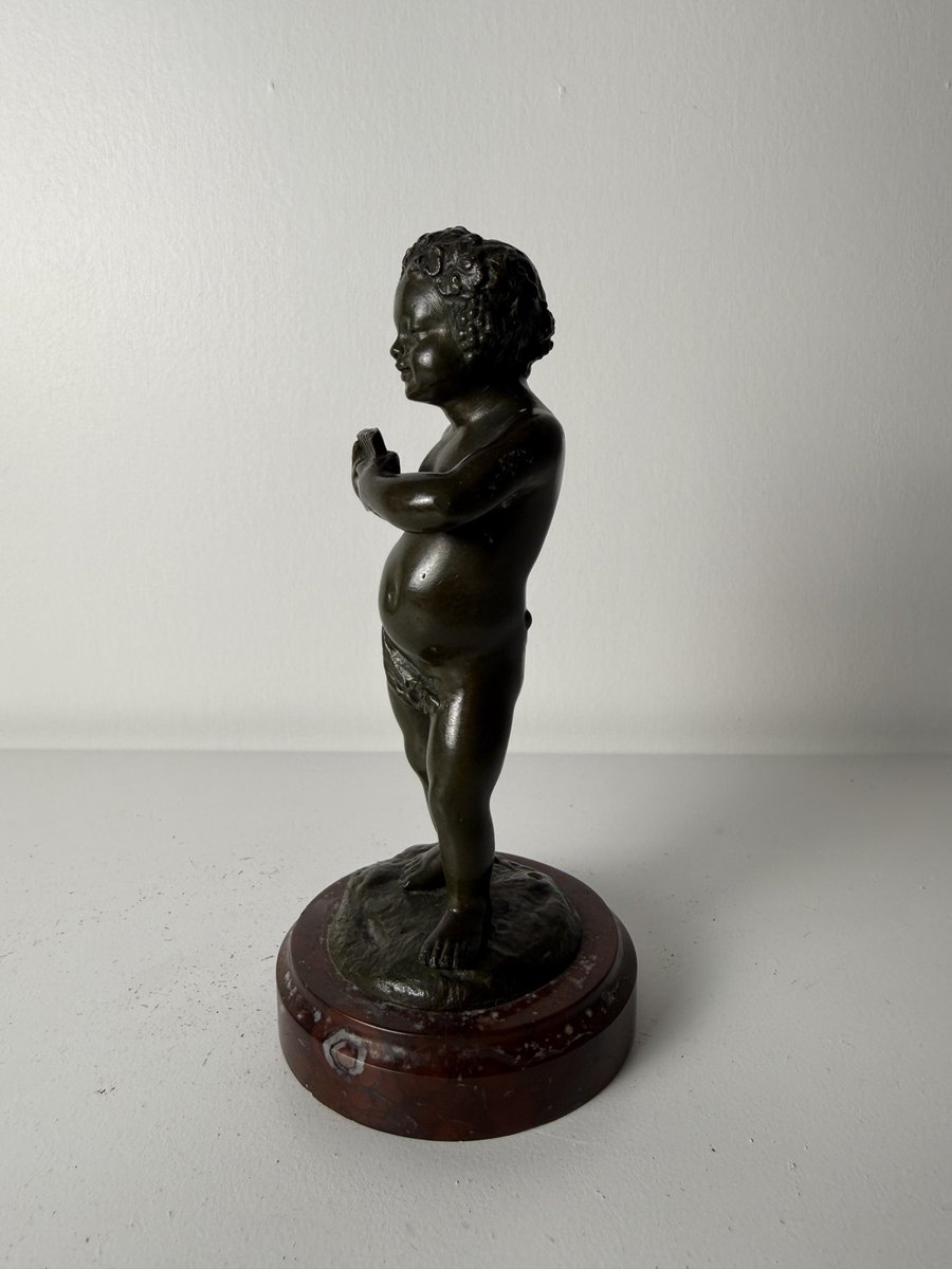 Clodion, Petite Sculpture Représentant Cupidon, 1700, Bronze sur Socle ...