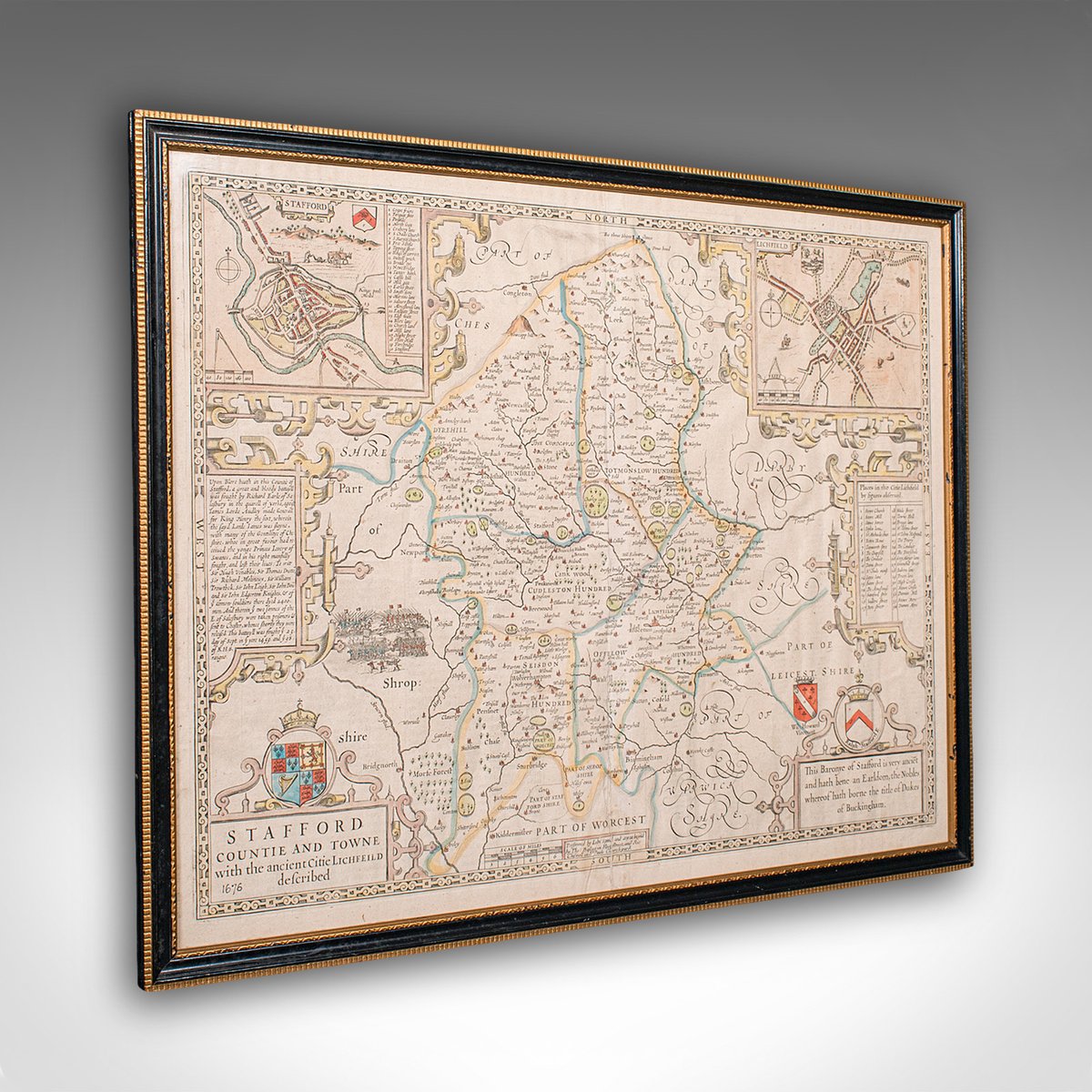 Antique English Engraved Stafford County Map, 1676 for sale at Pamono
