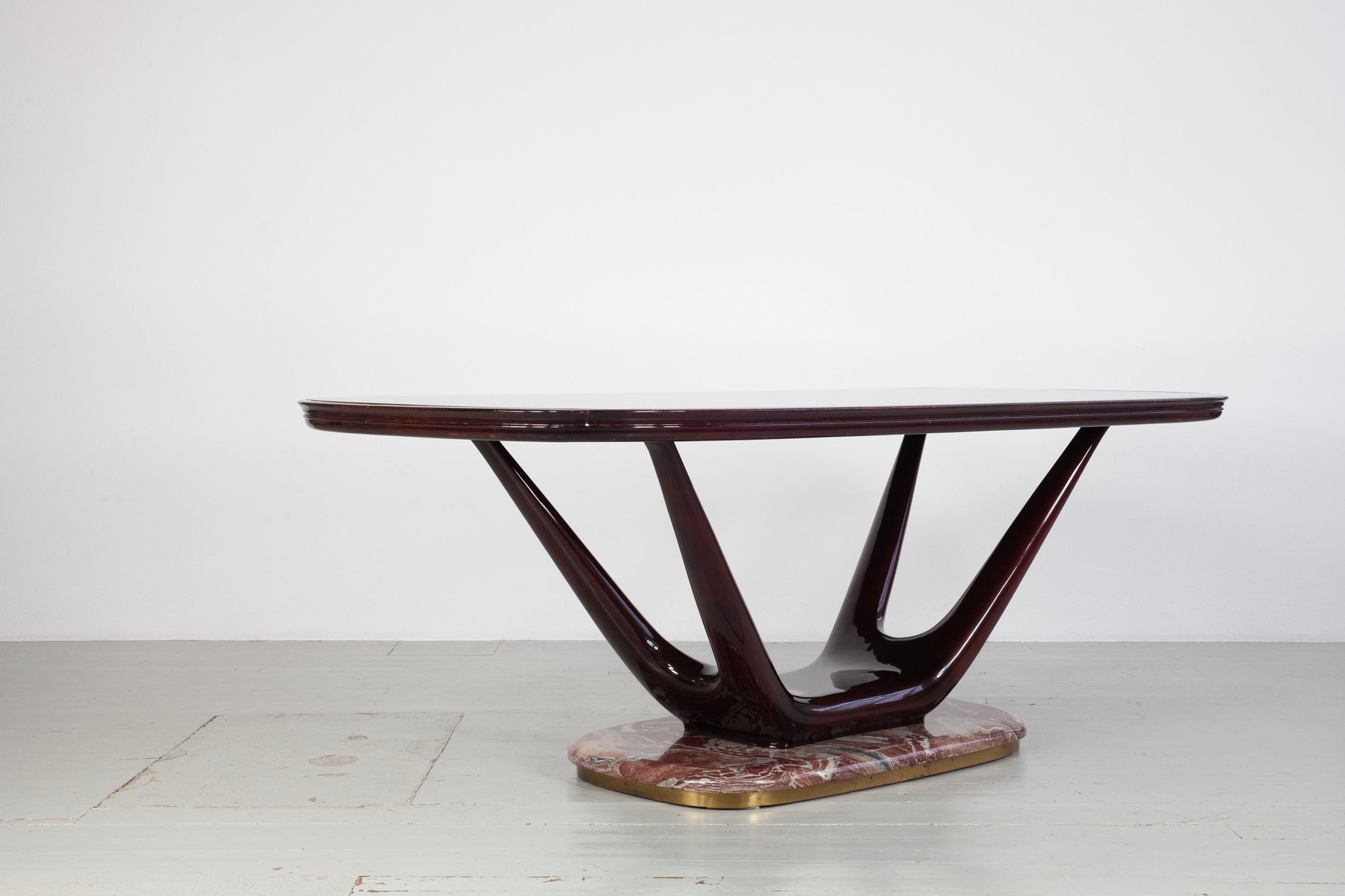 Oval Dining Table with Aubergine-Colored Glass Top and Marble Base ...