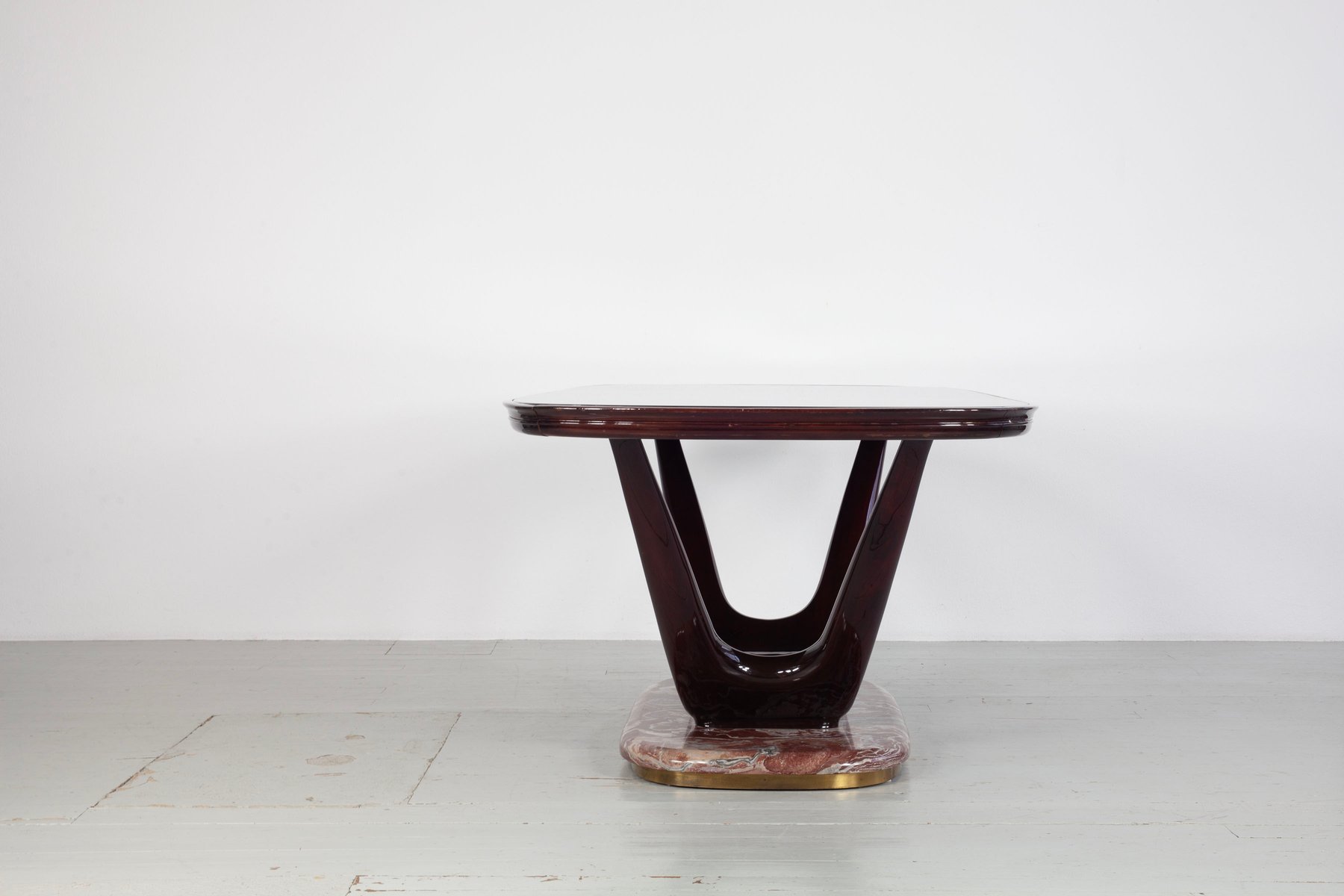 Oval Dining Table with Aubergine-Colored Glass Top and Marble Base ...