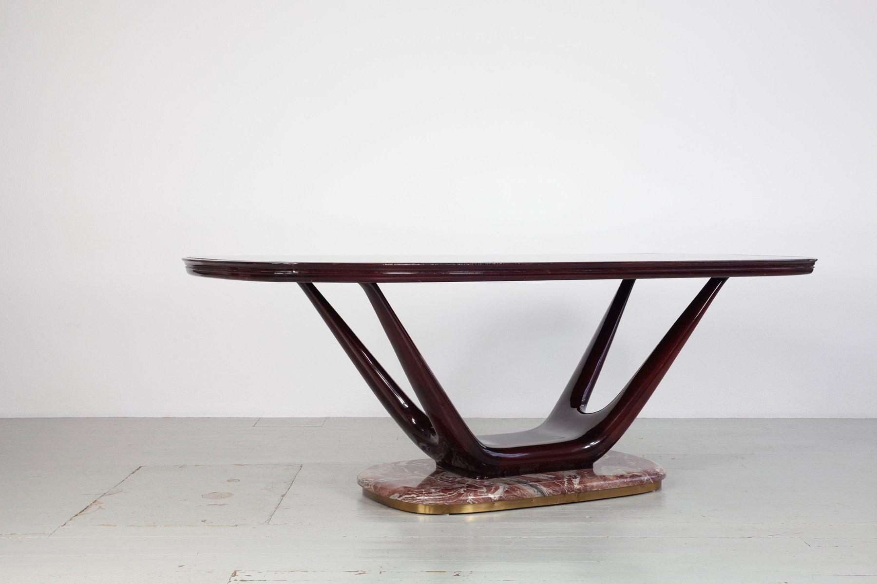 Oval Dining Table with Aubergine-Colored Glass Top and Marble Base ...