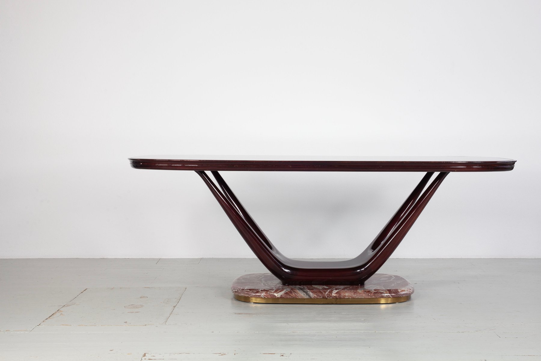 Oval Dining Table with Aubergine-Colored Glass Top and Marble Base ...