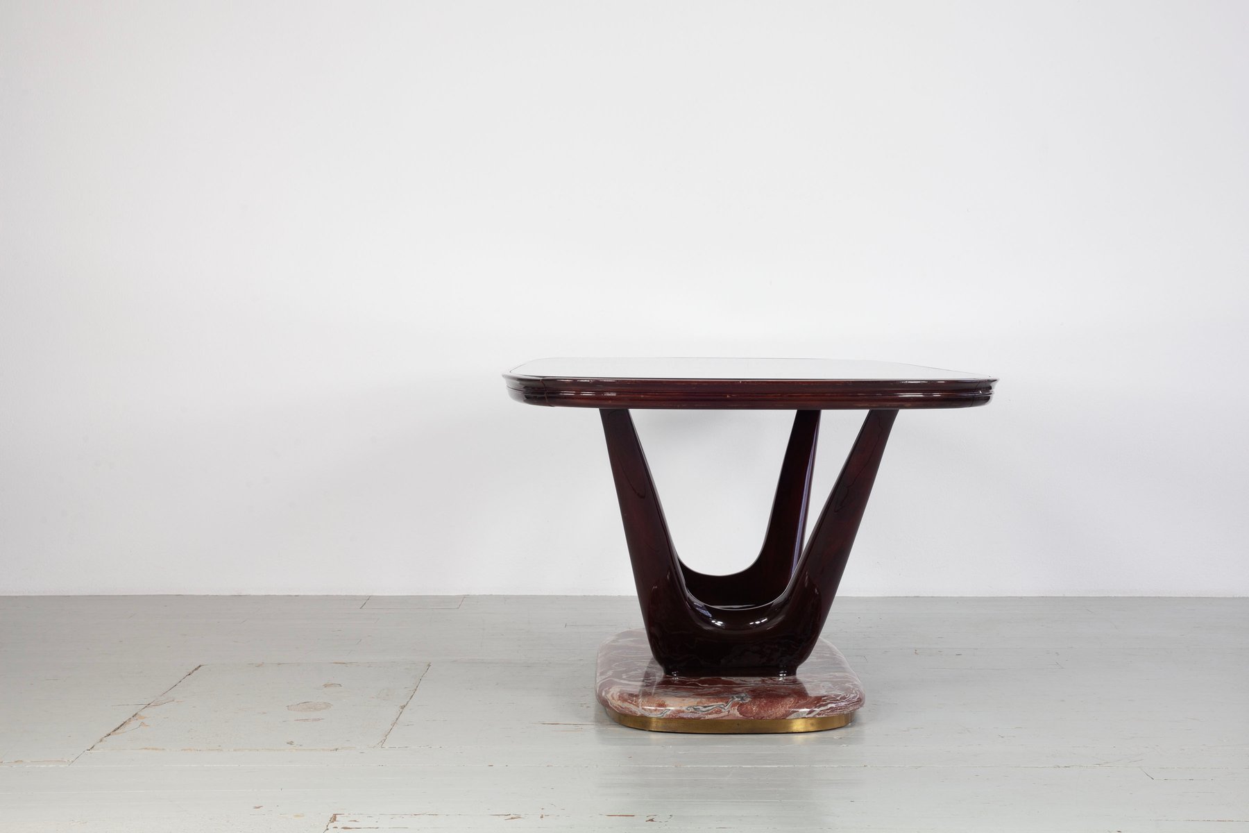 Oval Dining Table with Aubergine-Colored Glass Top and Marble Base ...