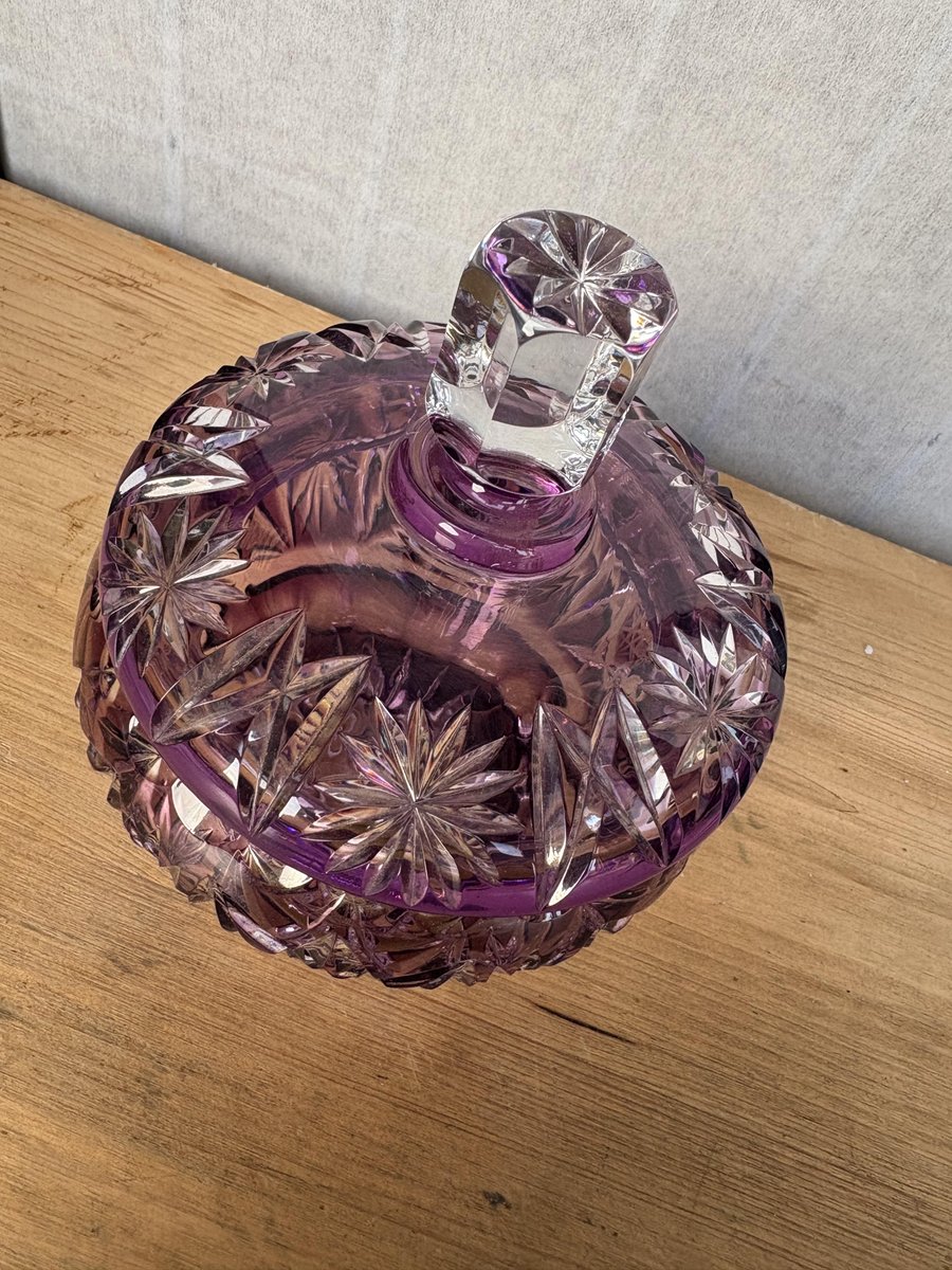 Bol ou Bonbonnière de Bohême en Cristal Taillé Améthyste, 20ème Siècle ...