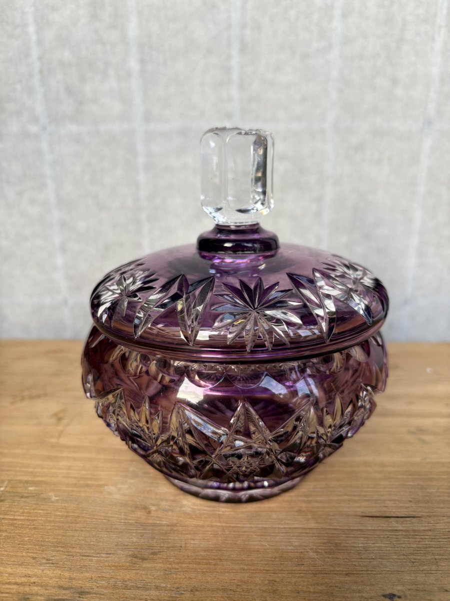 Bol ou Bonbonnière de Bohême en Cristal Taillé Améthyste, 20ème Siècle ...