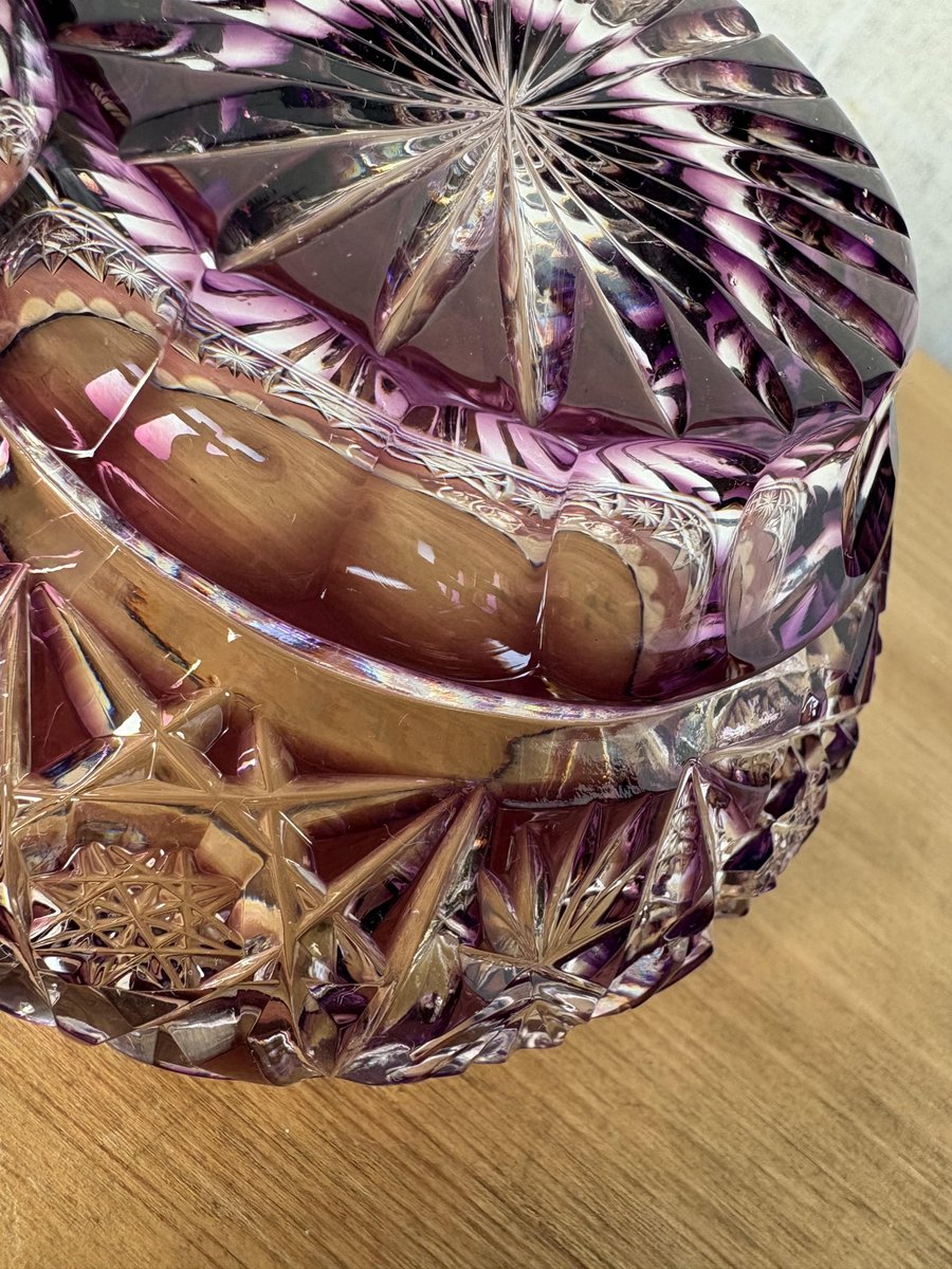 Bol ou Bonbonnière de Bohême en Cristal Taillé Améthyste, 20ème Siècle ...