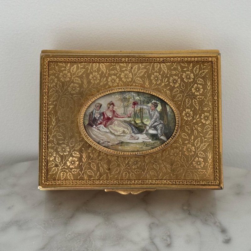 Boîte Antique en Bronze Guilloché, 1800s en vente sur Pamono