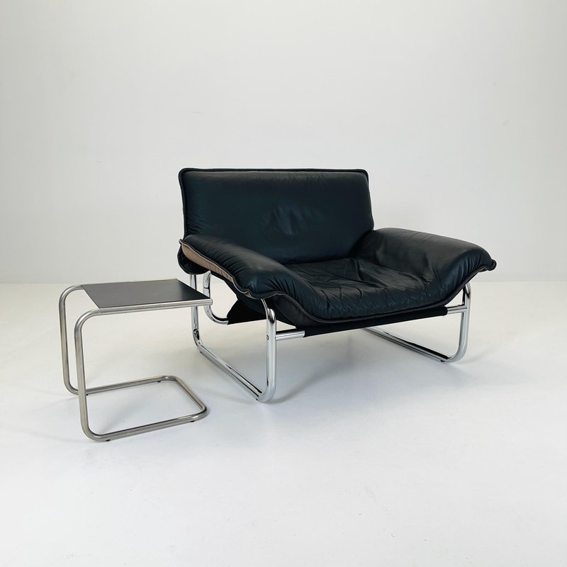 Mid-Century Modern Tublar Frame Chair in Black Leather by Johan Bertil ...