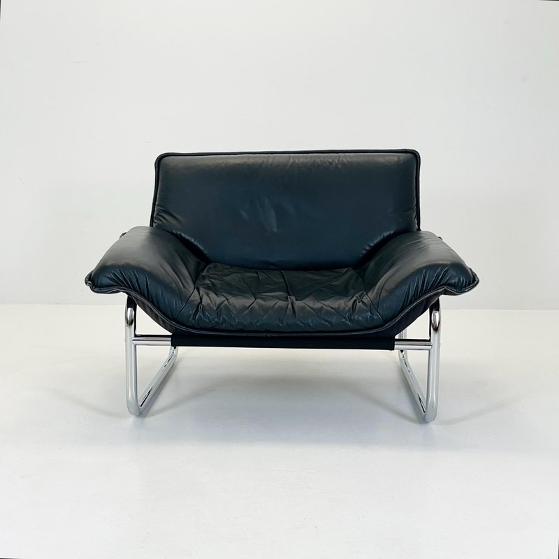 Mid-Century Modern Tublar Frame Chair in Black Leather by Johan Bertil ...