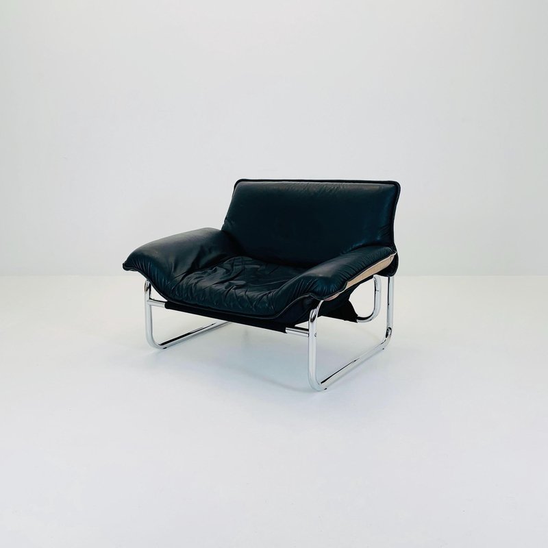 Mid-Century Modern Tublar Frame Chair in Black Leather by Johan Bertil ...