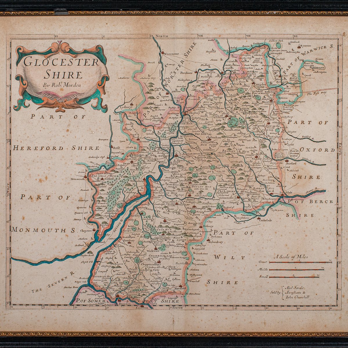 Carte Ancienne du Gloucestershire par Robert Morden, Angleterre, 1700s ...