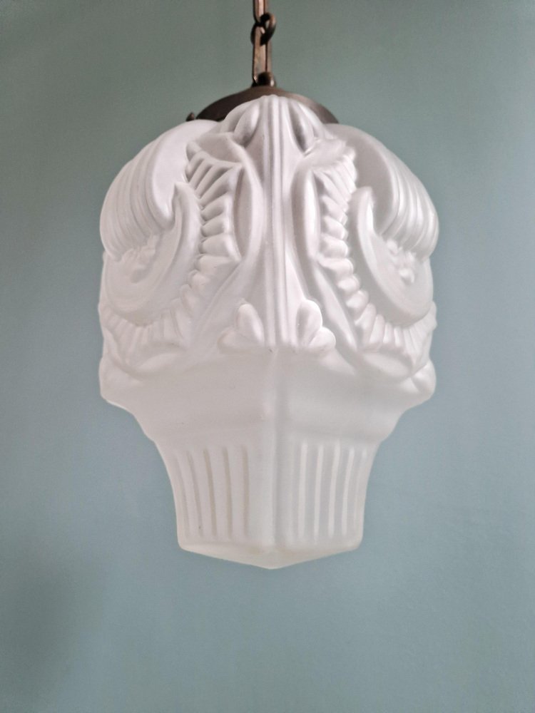 Art Deco Pendant Light in Frosted Clear Glass, 1920s-1930s for sale at ...
