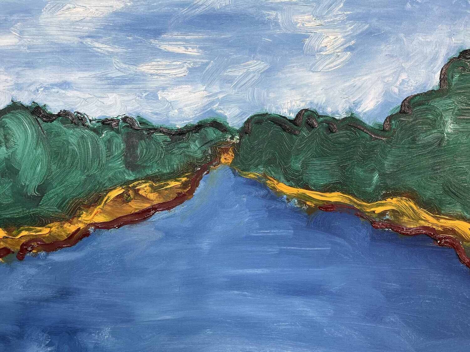 G. Linder, River Landscape, 1960s, Huile sur Toile & Peinture en vente ...