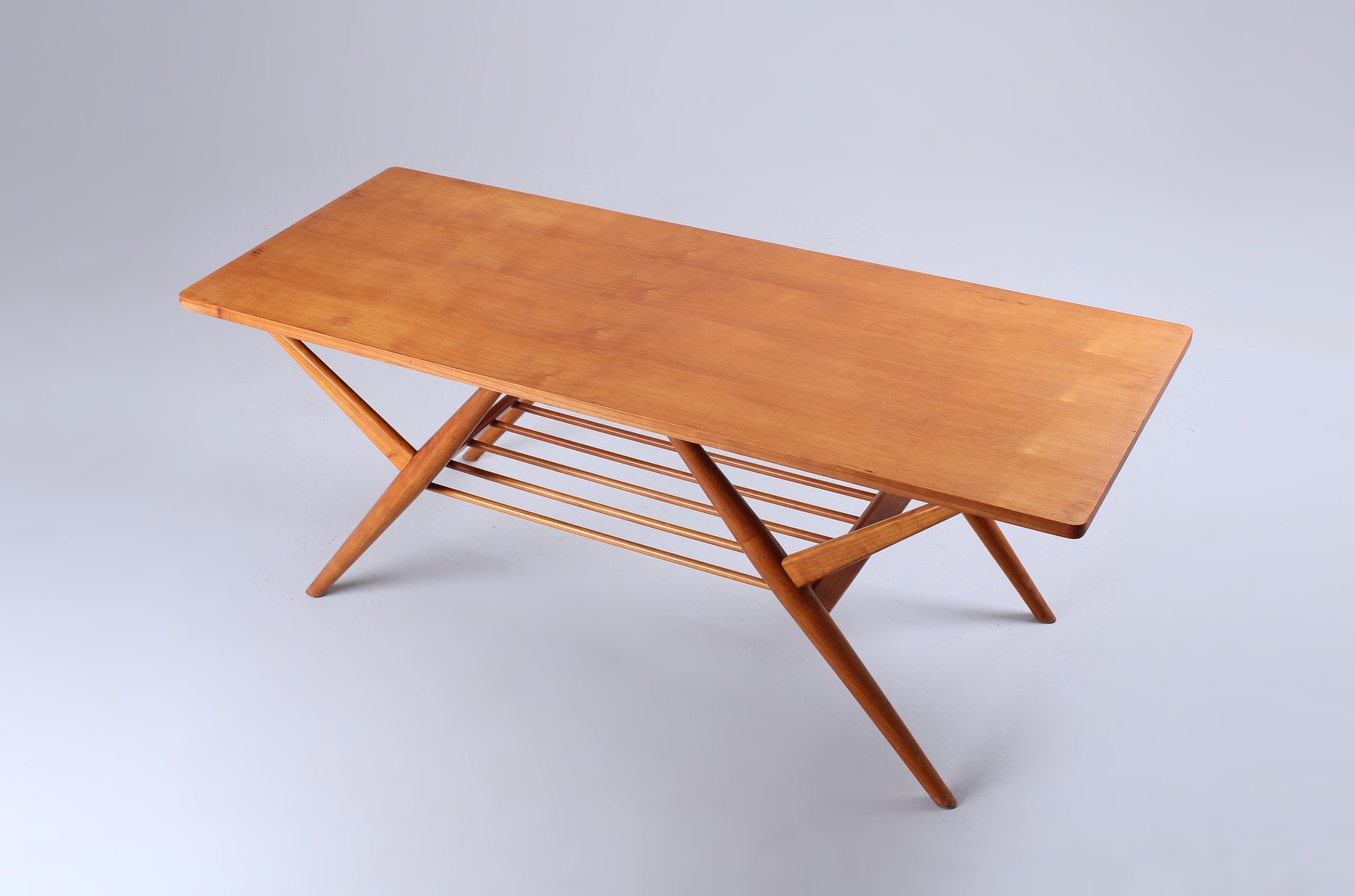 Danish Spindle Coffee Table with Magazine Rack, 1950s for sale at Pamono