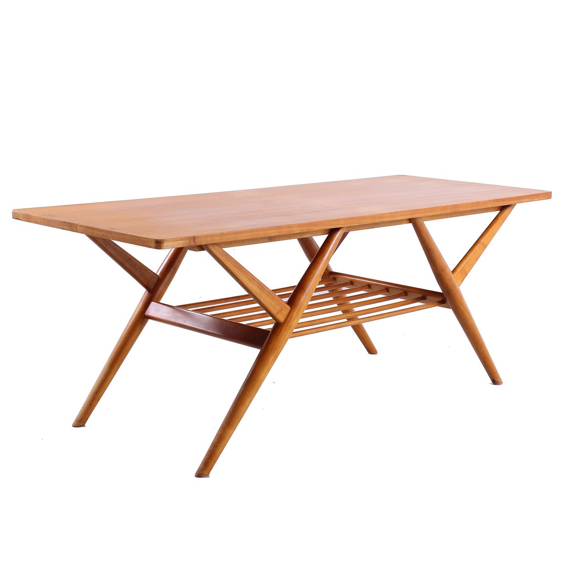 Danish Spindle Coffee Table with Magazine Rack, 1950s for sale at Pamono